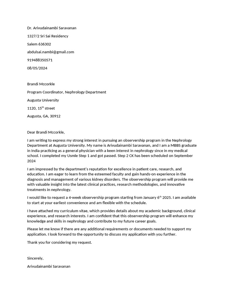 Augusta University Cover Letter | PDF