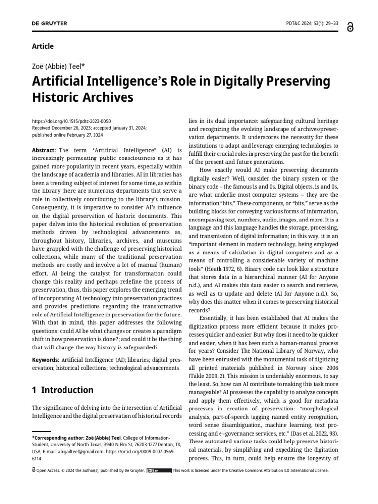 AI Role in Digitally Preserving Historic Archives | PDF