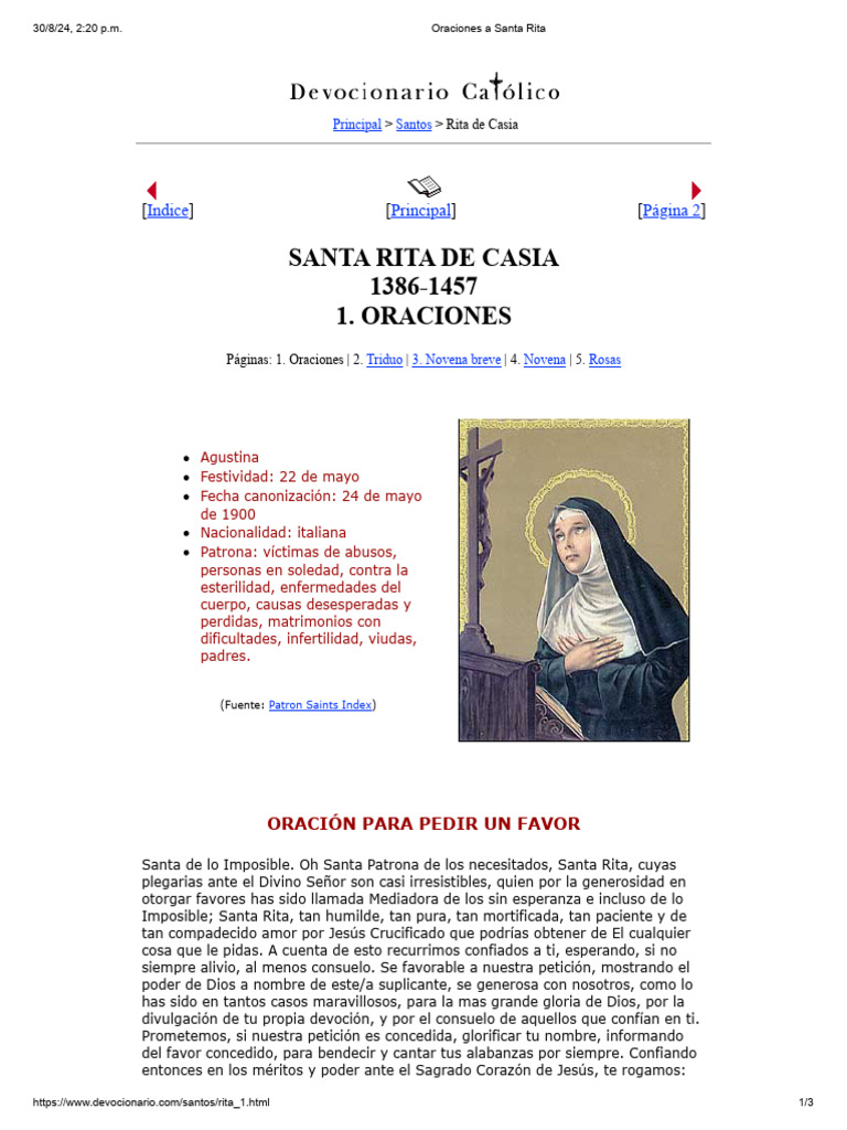 Oraciones A Santa Rita | PDF