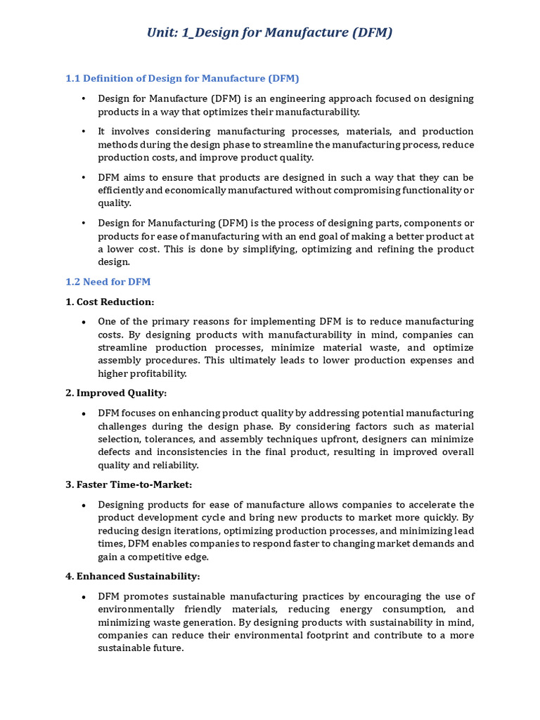 DFM_UNIT 1 | PDF