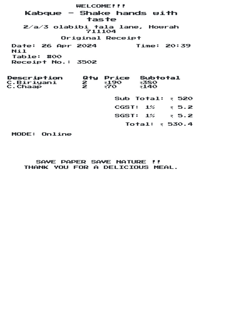 Restaurant Bill Template 1 | PDF
