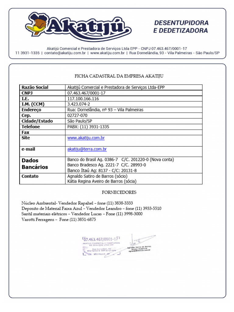 Ficha Cadastral Da Empresa Akatiju | PDF