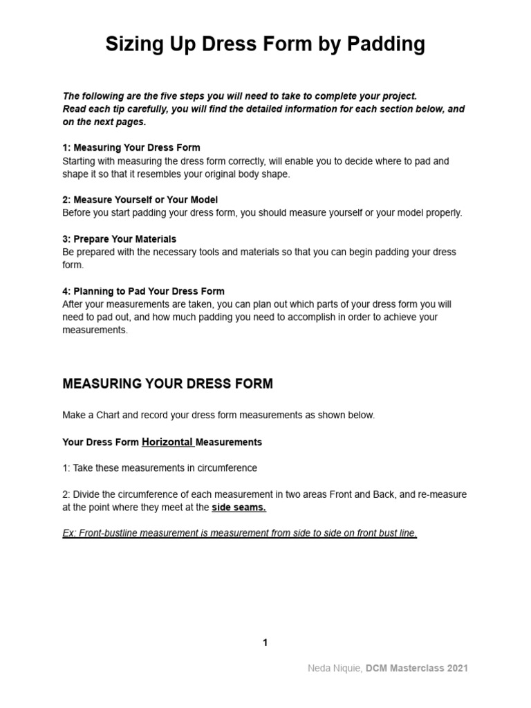DCM Masterclass Padding Your Dress Form Intro | PDF