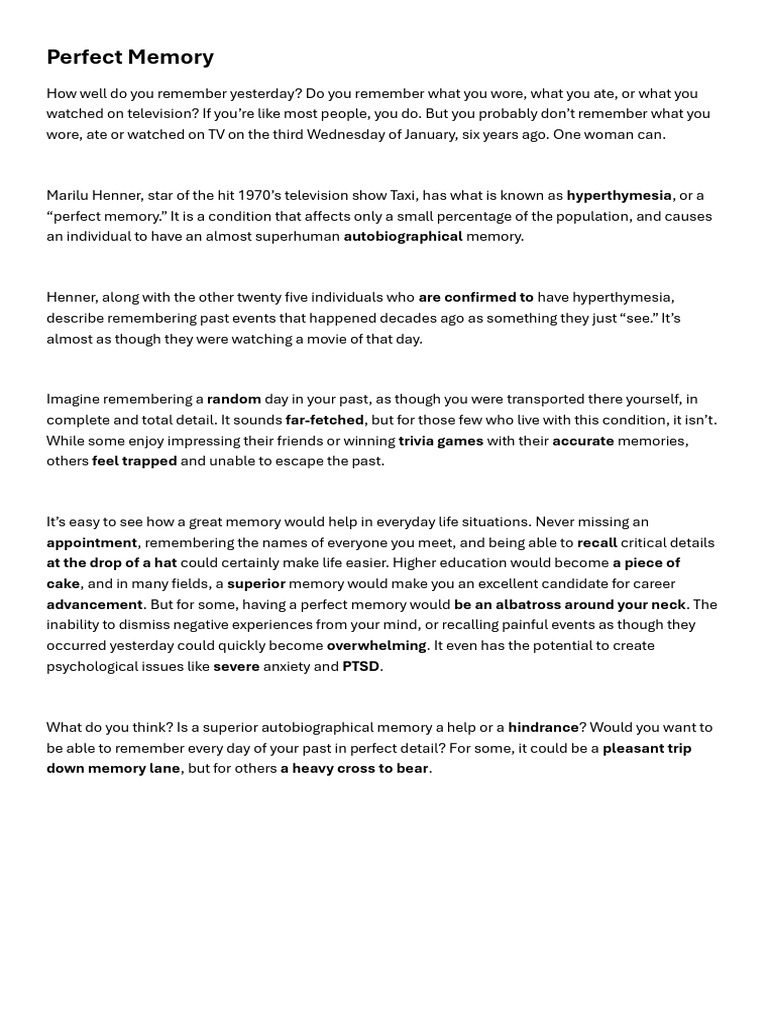 Perfect Memory | PDF