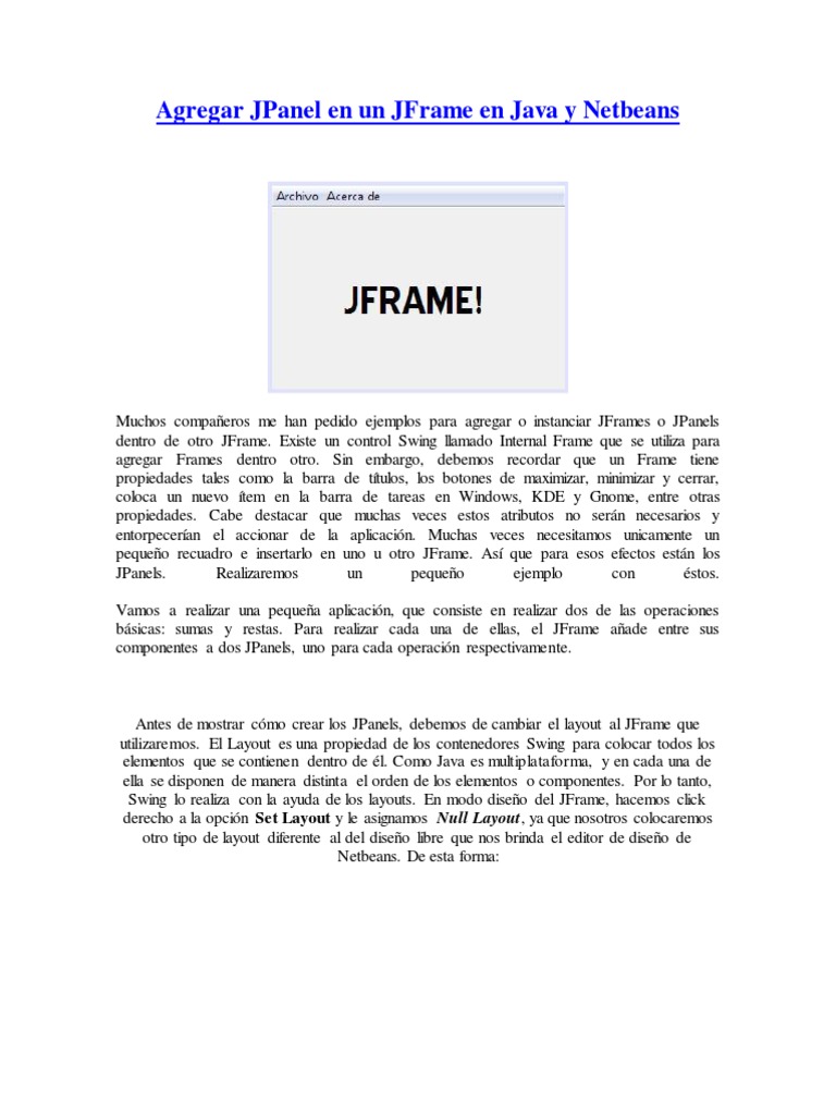 Agregar Jpanel En Un Jframe En Java Y Netbeans Pdf Java Lenguaje