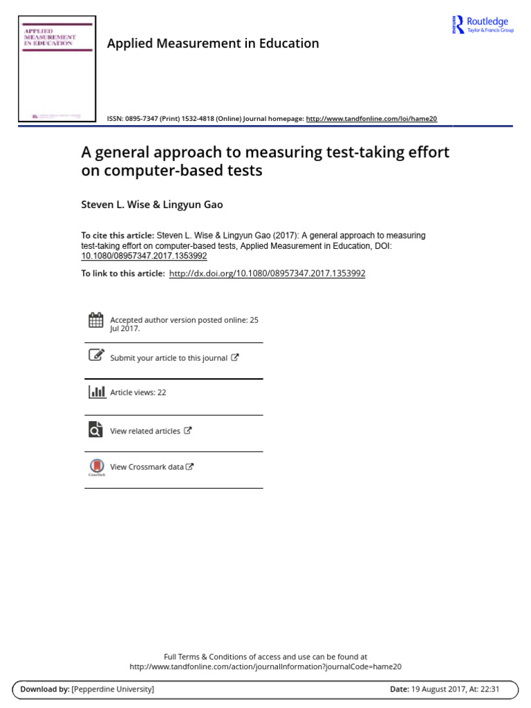 Measuring Test-Taking Effort in CBTs | PDF | Self Report Study | Motivation
