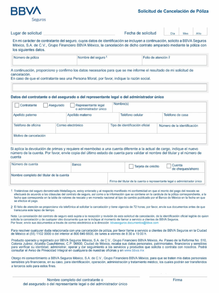 BBVA - Formato Universal de Cancelación VF Listo | PDF