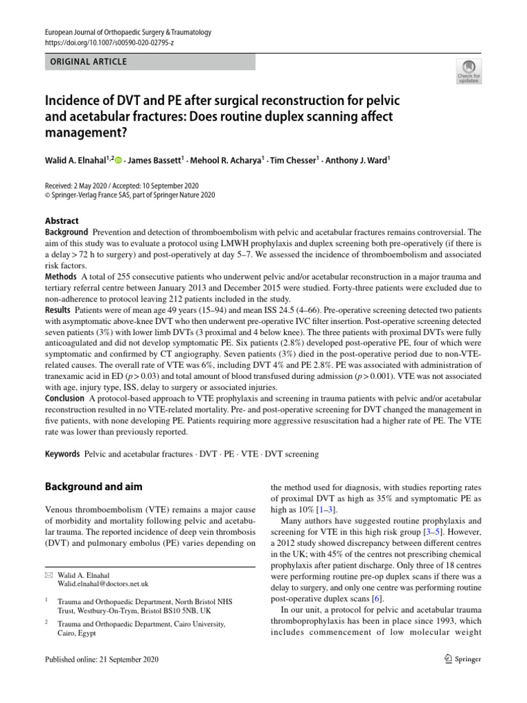 Incidence of DVT and PE After Surgical Reconstruction For Pelvic | PDF ...