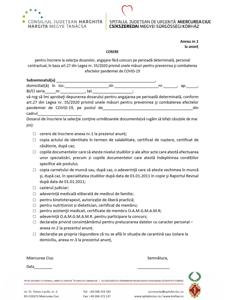 Cerere de Inscriere COVID 19 | PDF