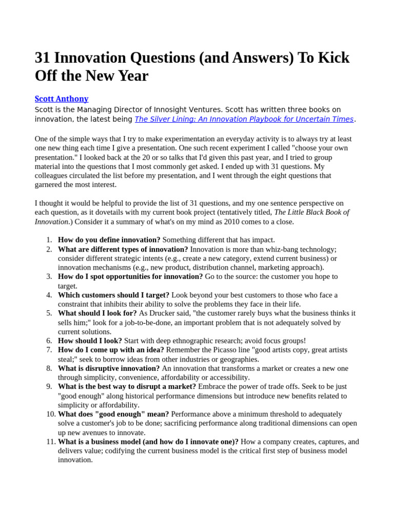 31 Innovation Questions | PDF