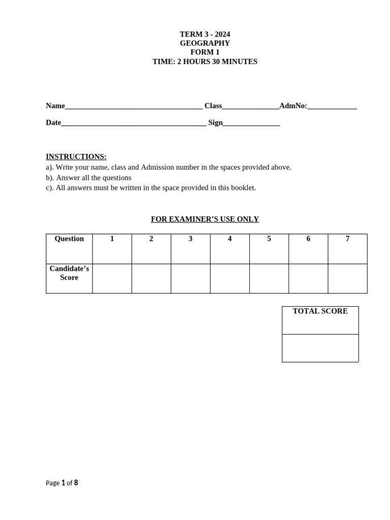 F1 Geography - Question Paper | PDF