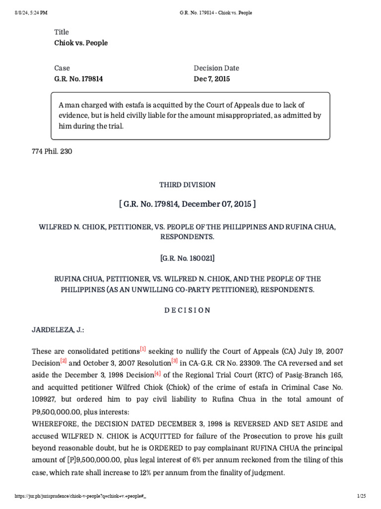 G.R. No. 179814 - Chiok vs. People | PDF