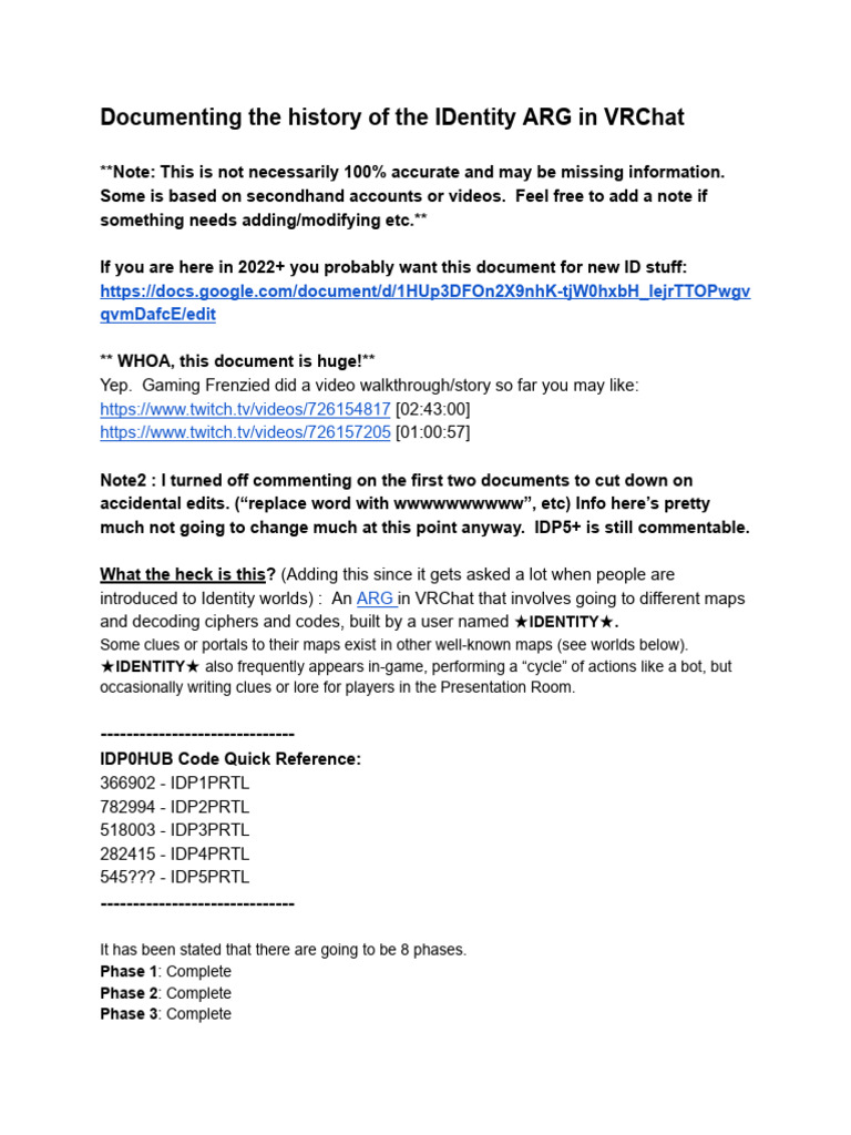 Identity P1-P2 - VRChat | PDF