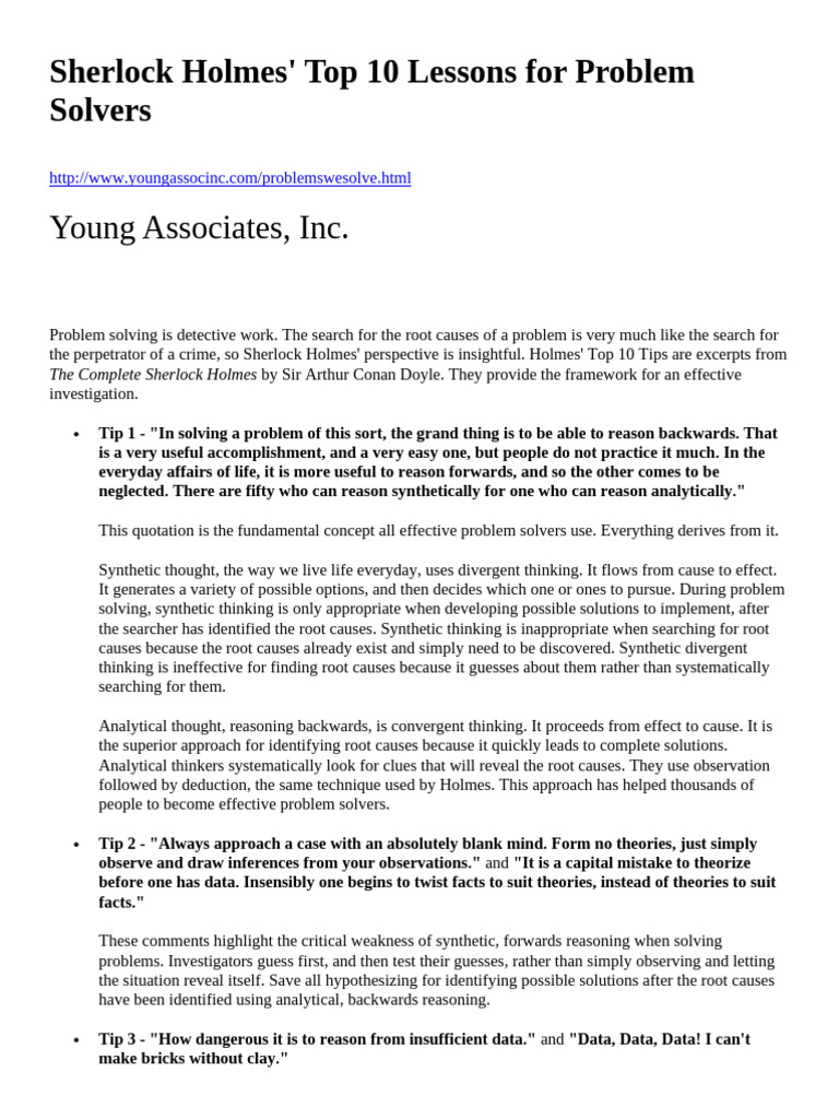 Sherlock Holmes Lessons On Problem Solving | PDF