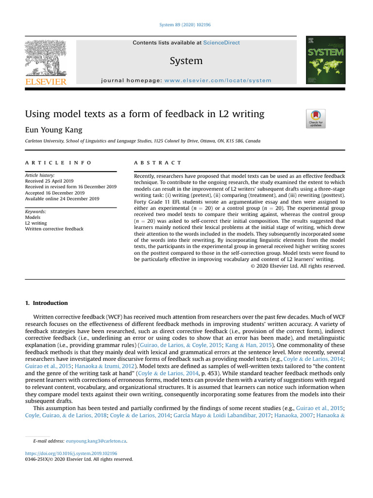 Using Model Texts As A Form of Feedback in L2 Writing | PDF | Second ...