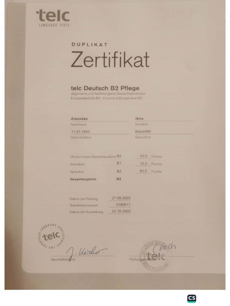 Zertifikat B2 Telc Nish | PDF