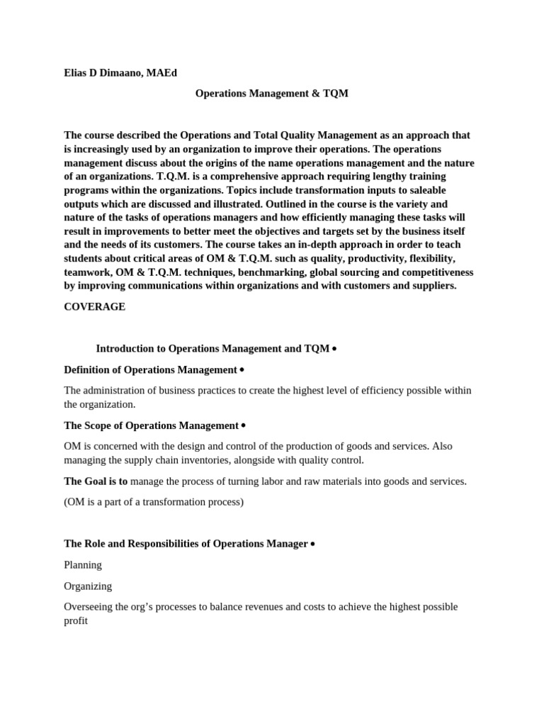 Operations Management Lectures | PDF