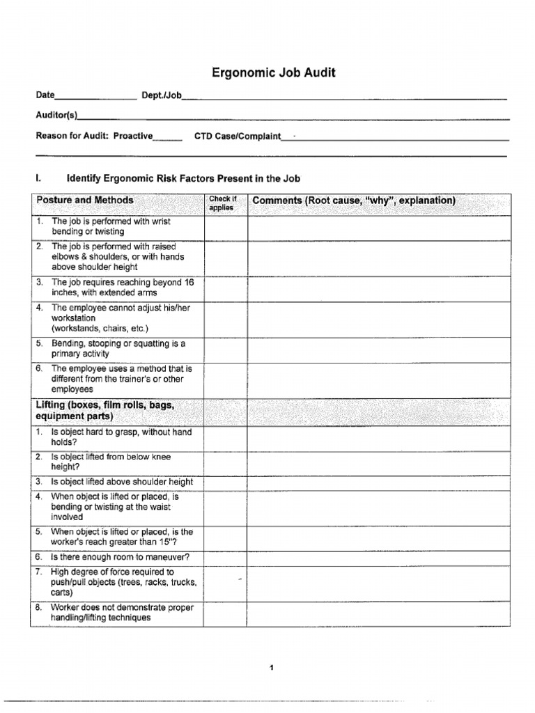 Ergonomic Job Audit | PDF