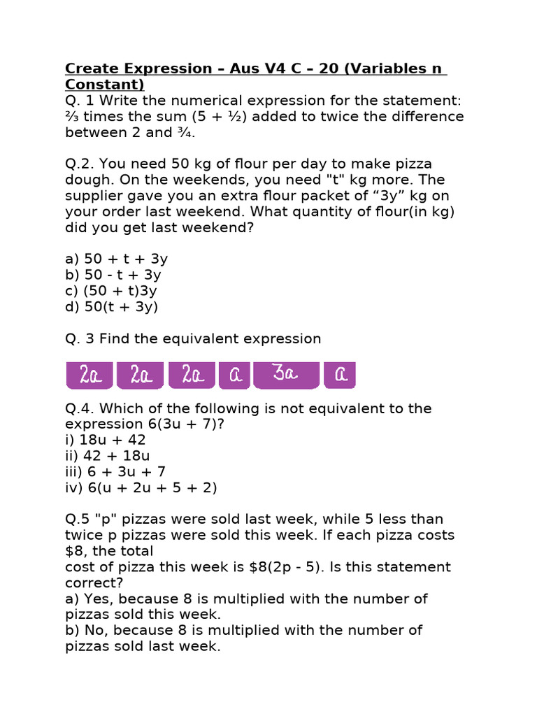 Algebra - Create Expression | PDF