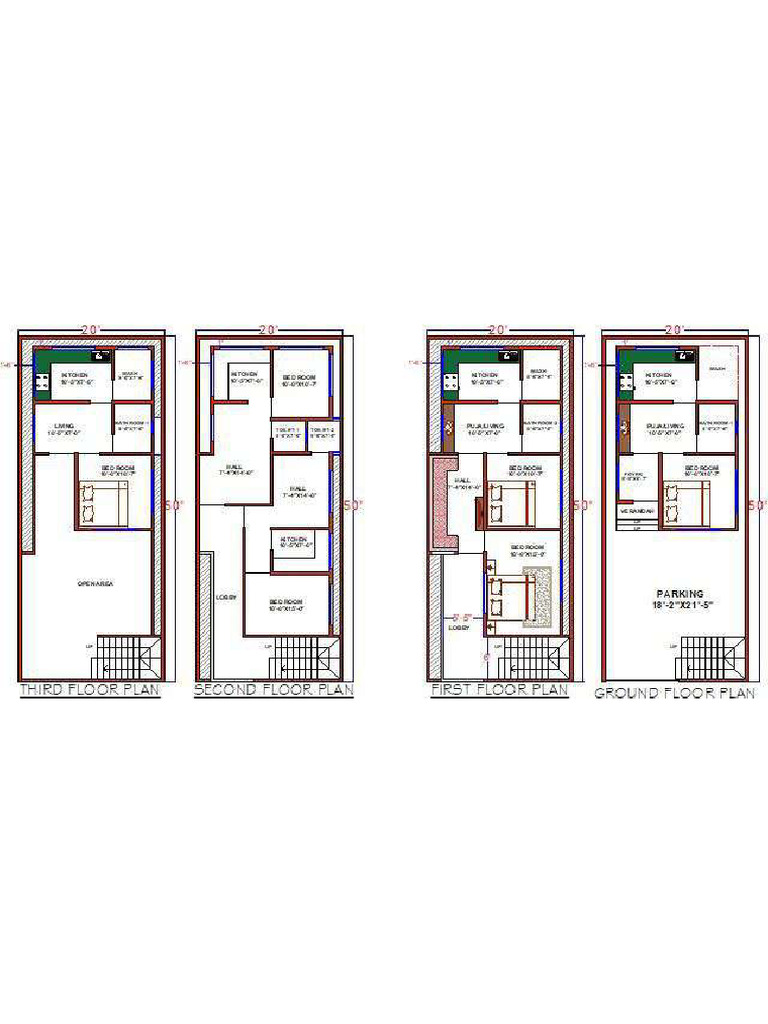Buy 20x50 House Plan - 20 by 50 Front Elevation Design - 1000Sqrft Home ...
