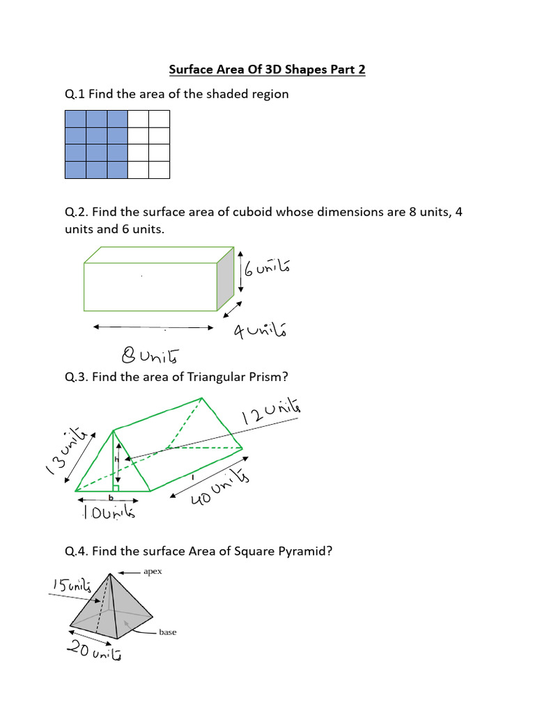 Surface Area Of 3D Shapes -2 | PDF