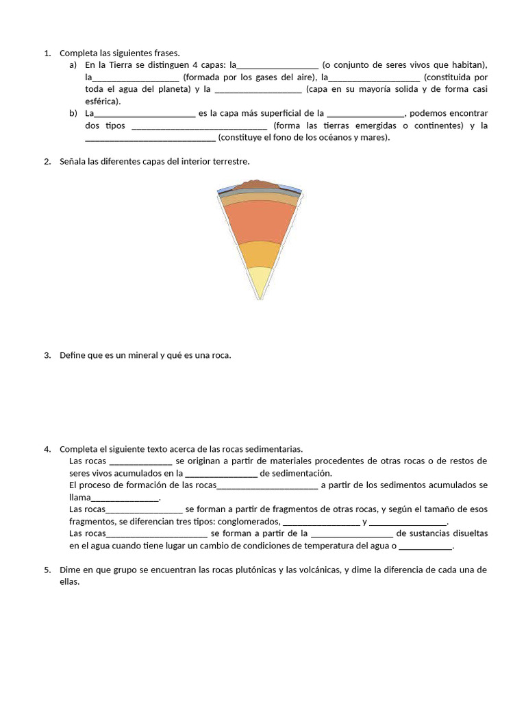 Capa de La Tierra - 1 Eso Examen | PDF