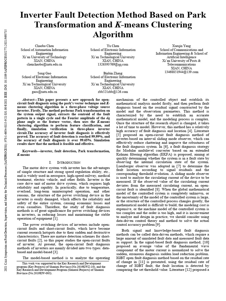 Inverter Fault Detection Method Based On Park Transformation and K ...