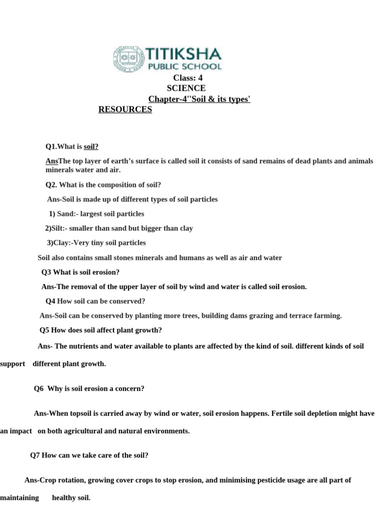 Soil and Its Importance for Class 4 | PDF | Soil | Soil Fertility