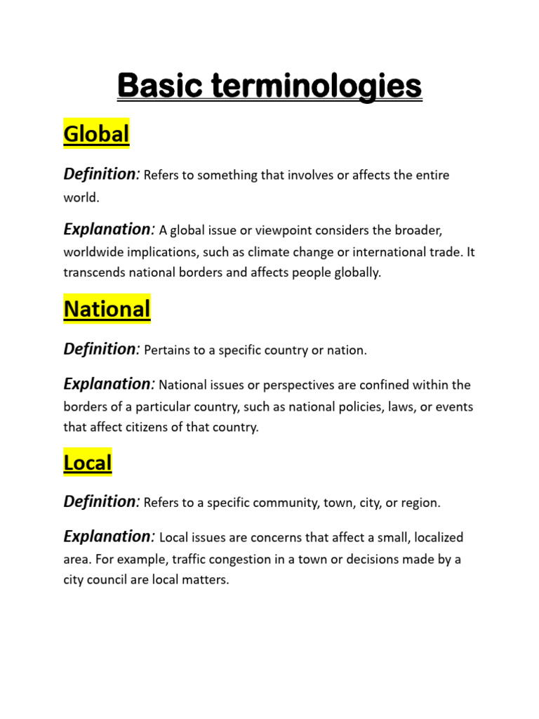 Basic Terminologies Global Perspective | PDF