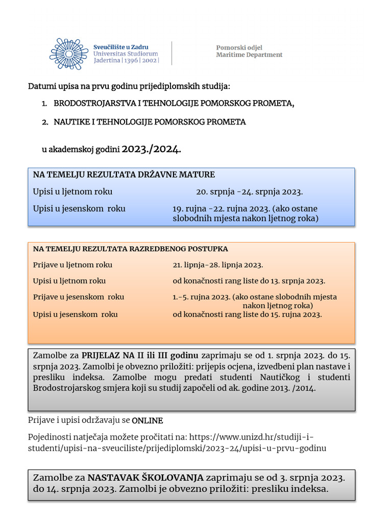 Dokumentacija Za Upis - Upisi U Ak. God 2023 | PDF