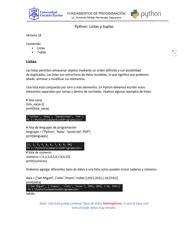 Python Listas y Tuplas | PDF