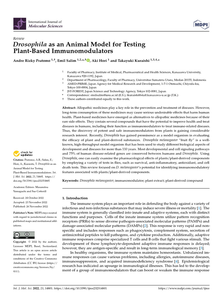 Drosophila As An Animal Model For Testing Plant Based Immunomodulators ...