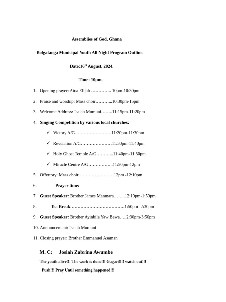 All Night Program Outline | PDF