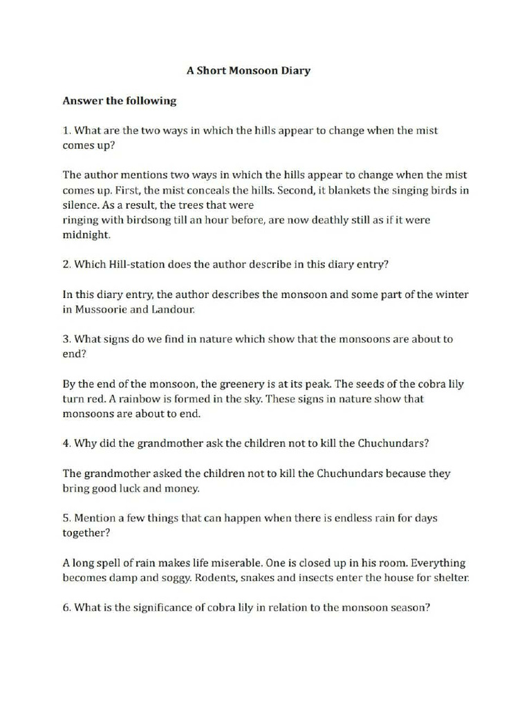 A Short Monsoon Diary Notes | PDF
