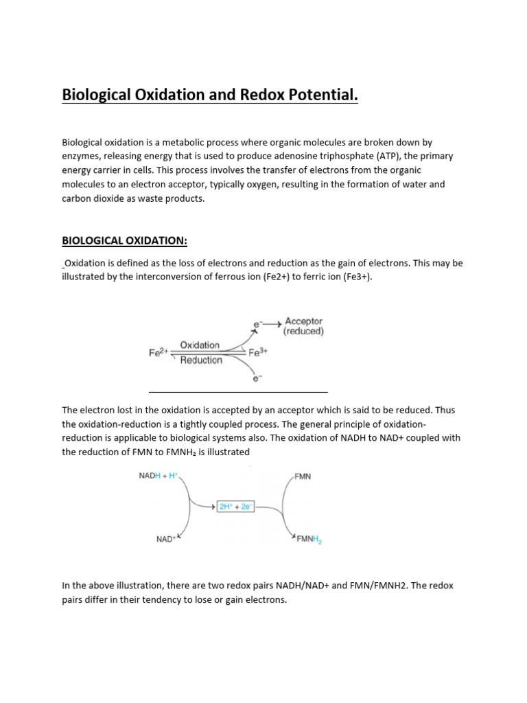 Biological Oxidation Is A Metabolic Process Where Organic Molecules Are ...
