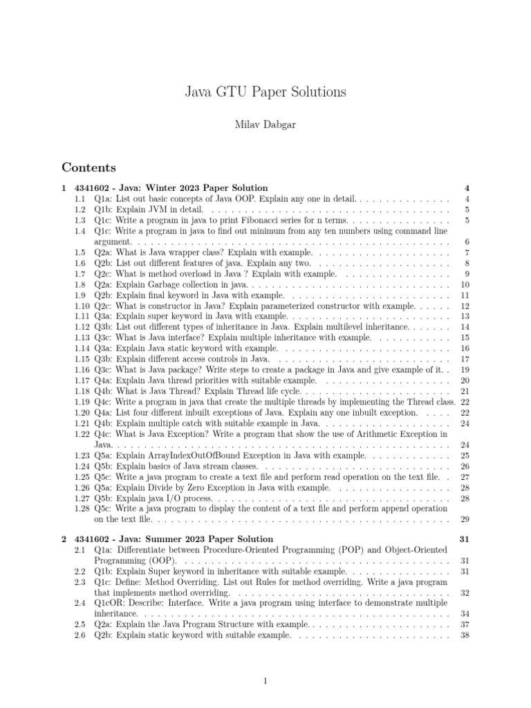 Java GTU Paper Solutions Latex | PDF