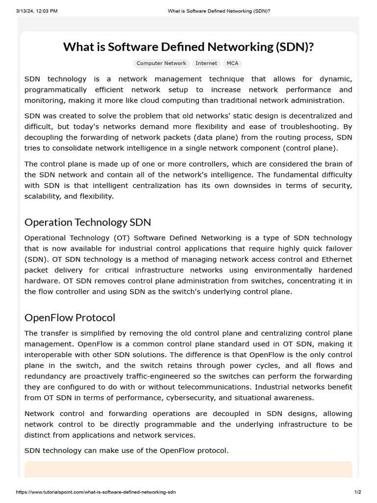 What Is Software Defined Networking (SDN) | PDF