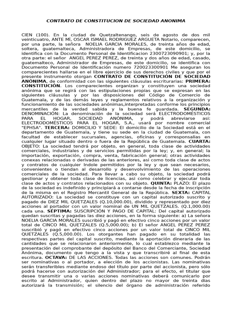 Contrato de Sociedad Anonima | PDF