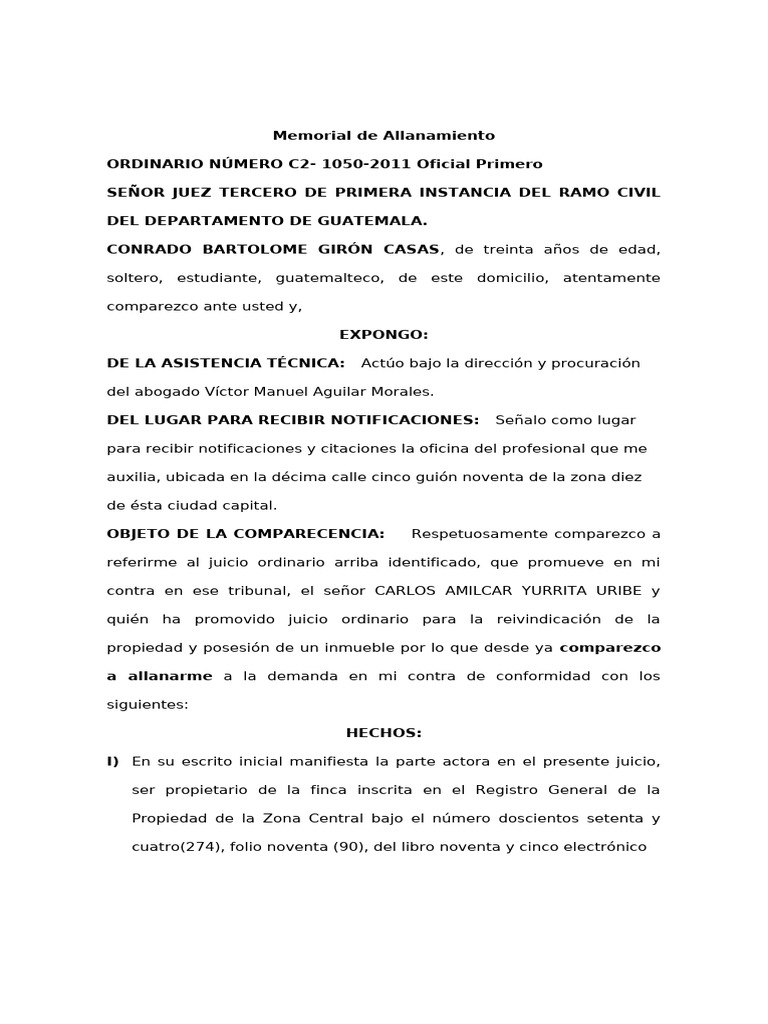 Memorial de Allanamiento | PDF | Guatemala | Derecho