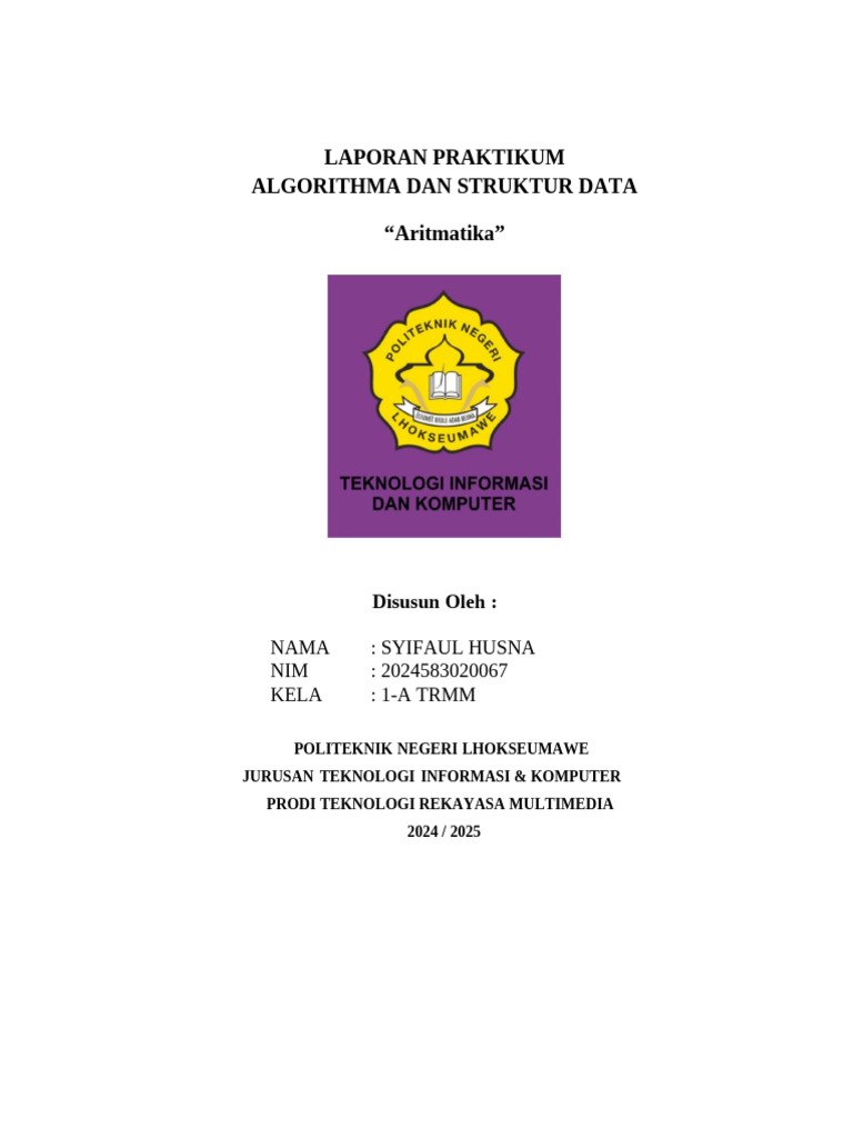 Laporan 1 - Praktikum Algoritma Dan Struktur Data (SYIFAUL HUSNA) | PDF Laporan 1 - Praktikum Algoritma Dan Struktur Data (SYIFAUL HUSNA) | PDF