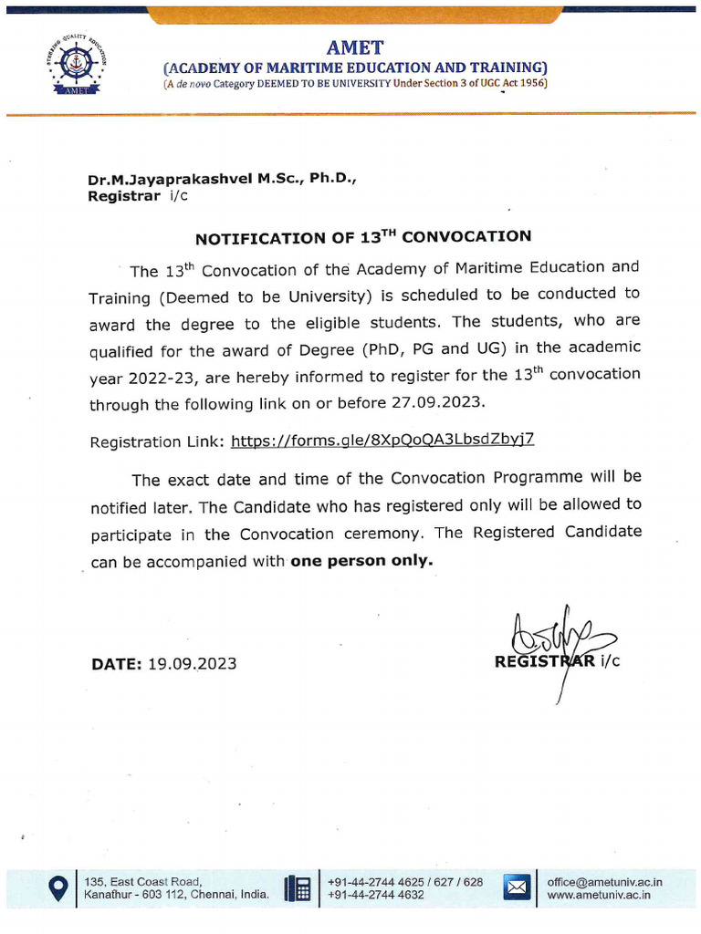 Notification of 13th Convocation | PDF