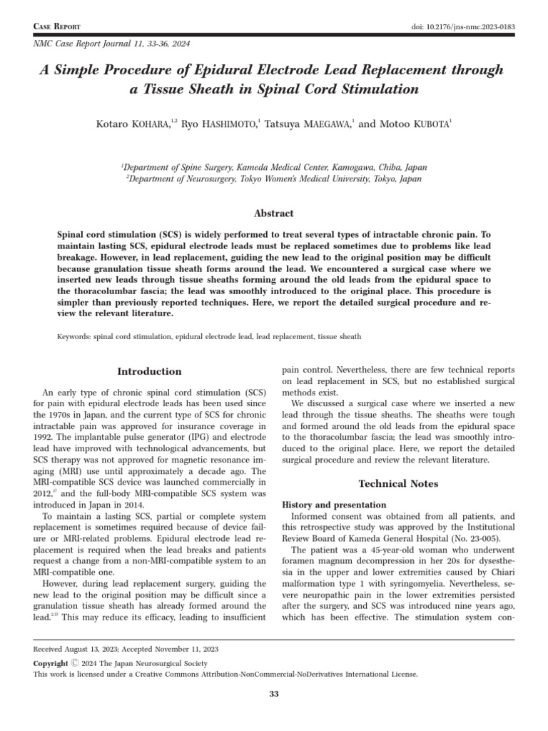 A Simple Procedure of Epidural Electrode Lead Repl | PDF