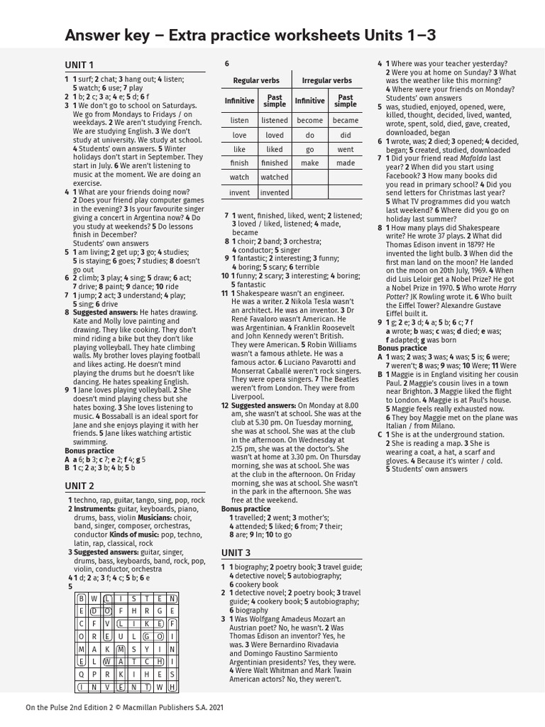 OTP2 Level 2 Extra Practice Wkshts Answer Key | PDF