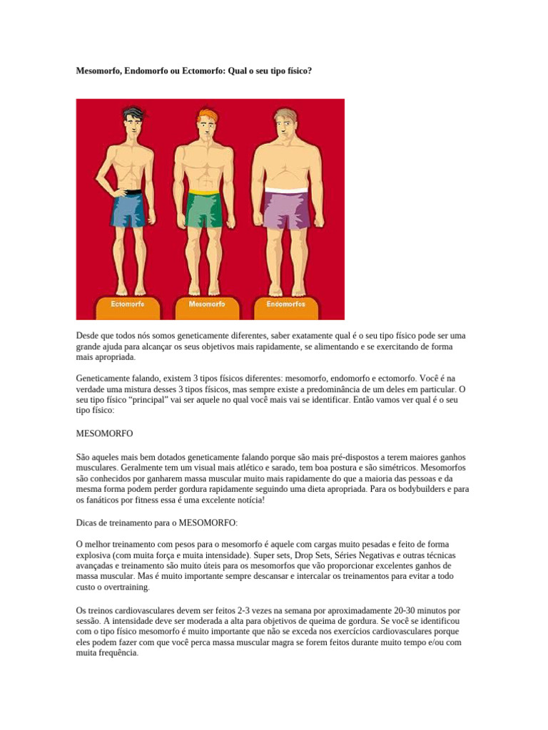 Mesomorfo, Endomorfo Ou Ectomorfo - Qual Seu Tipo Físico | PDF