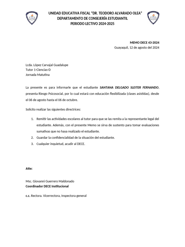 Memo-43-2024-Dece-Fggm (Santana Delgado) | PDF