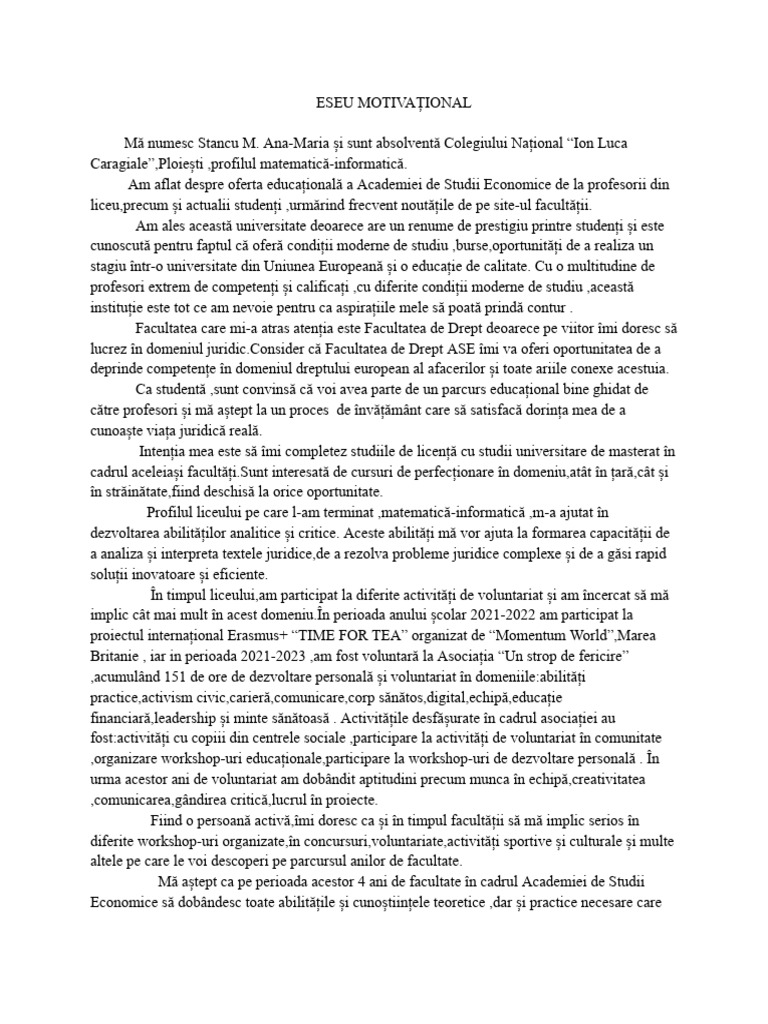 Eseu Motivațional | PDF