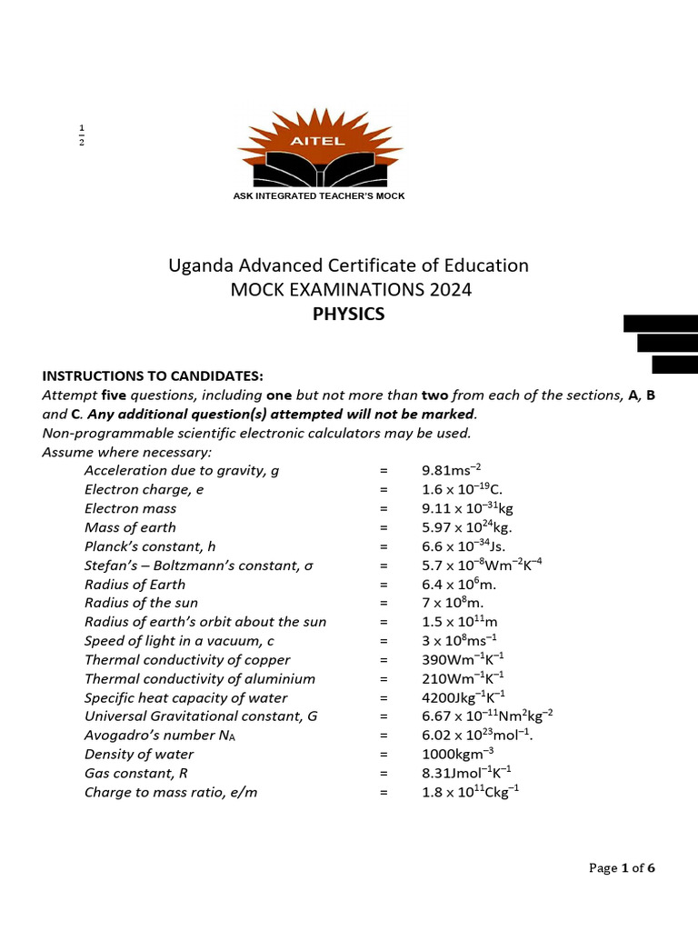 Physics 1 A Level Aitel 2024 | PDF