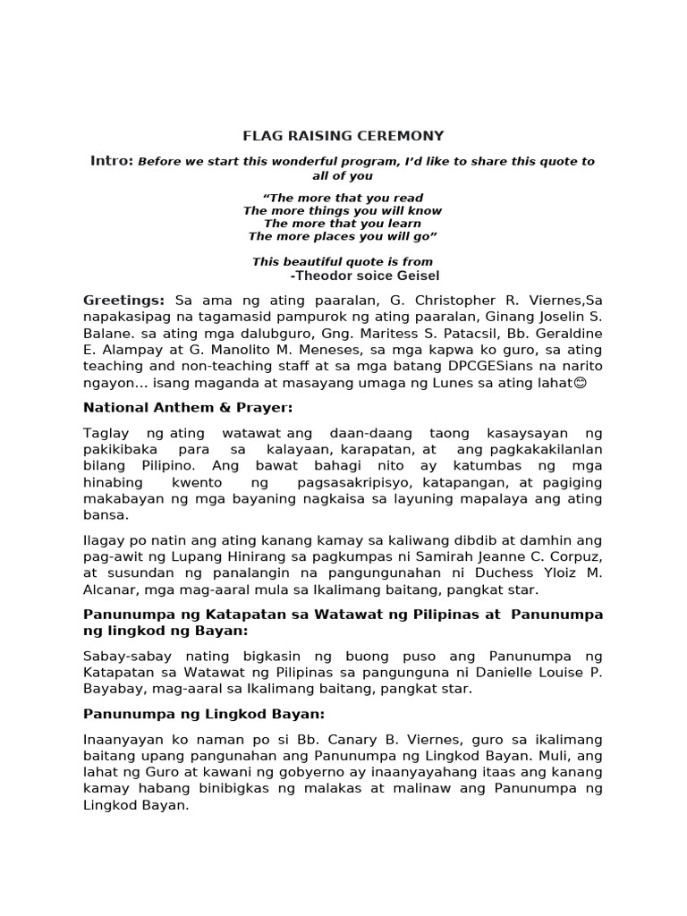 Virtual Flag Ceremony Script | PDF