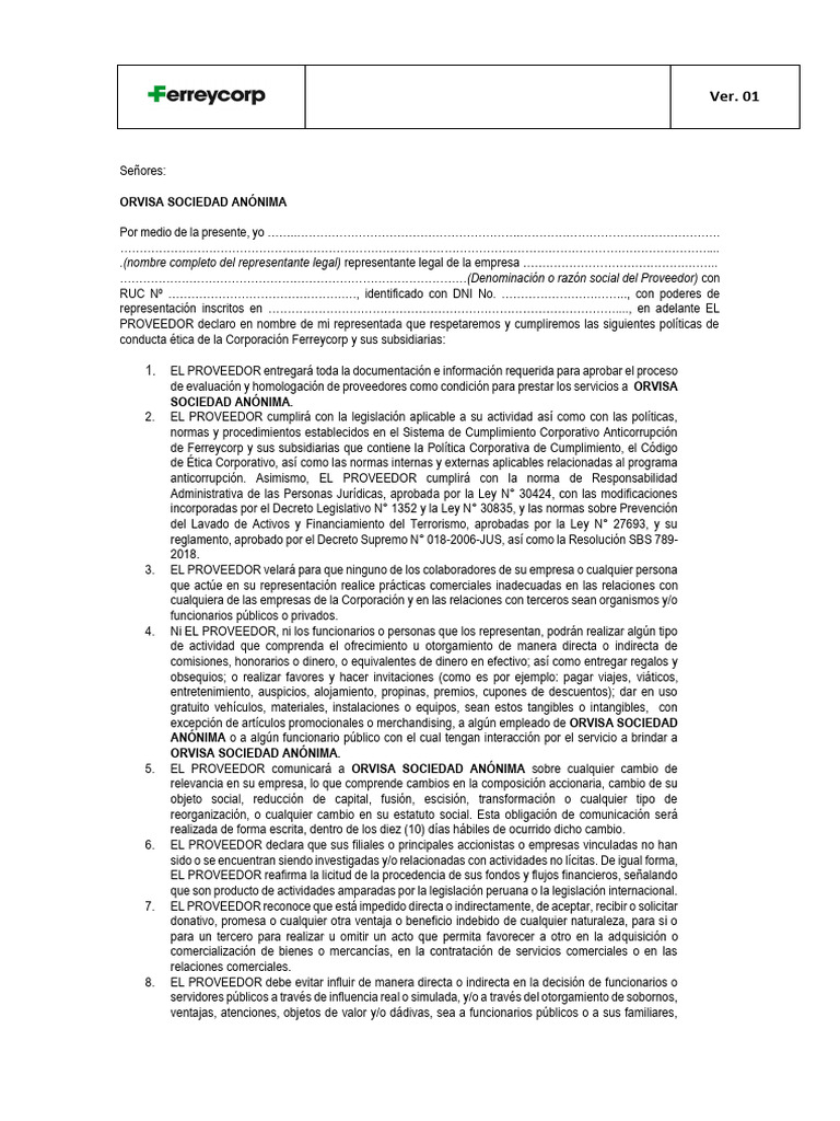 F1. Declaracion - Jurada - Proveedores | PDF