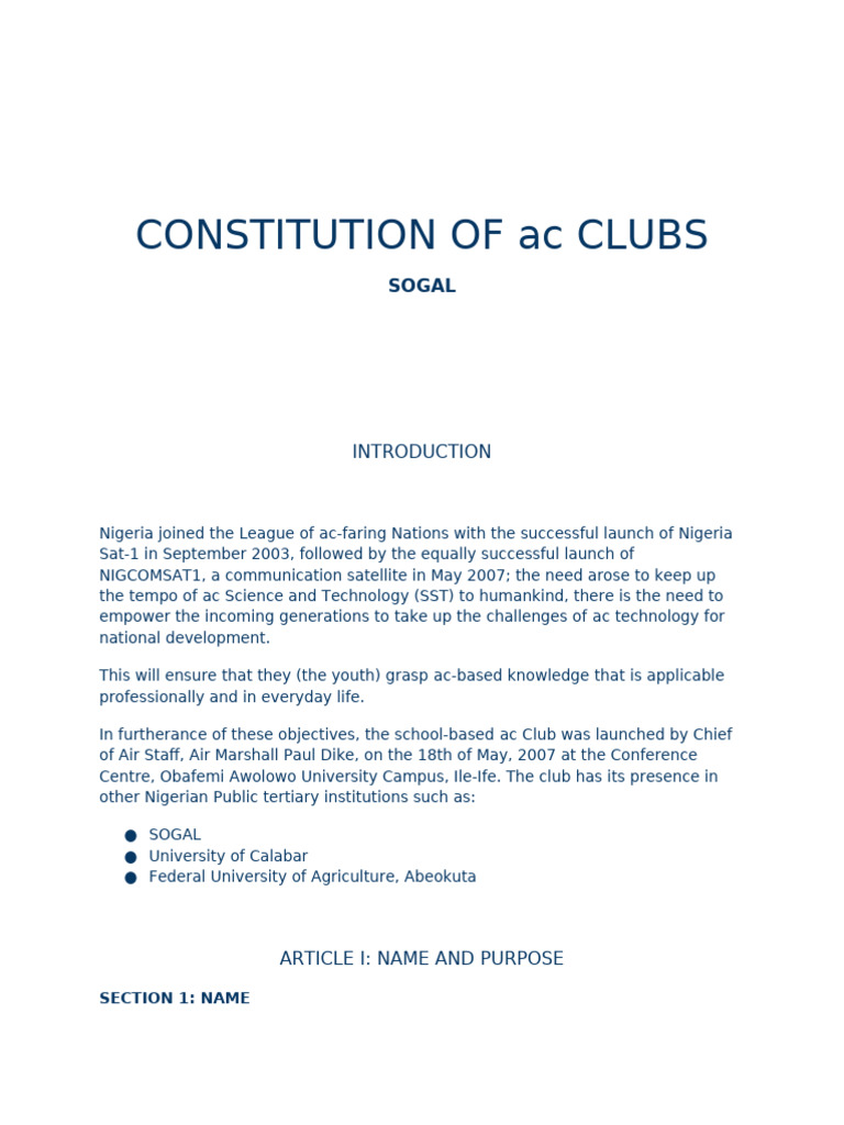 CONSTITUTION OF SPACE CLUBS TEMPLATES | PDF